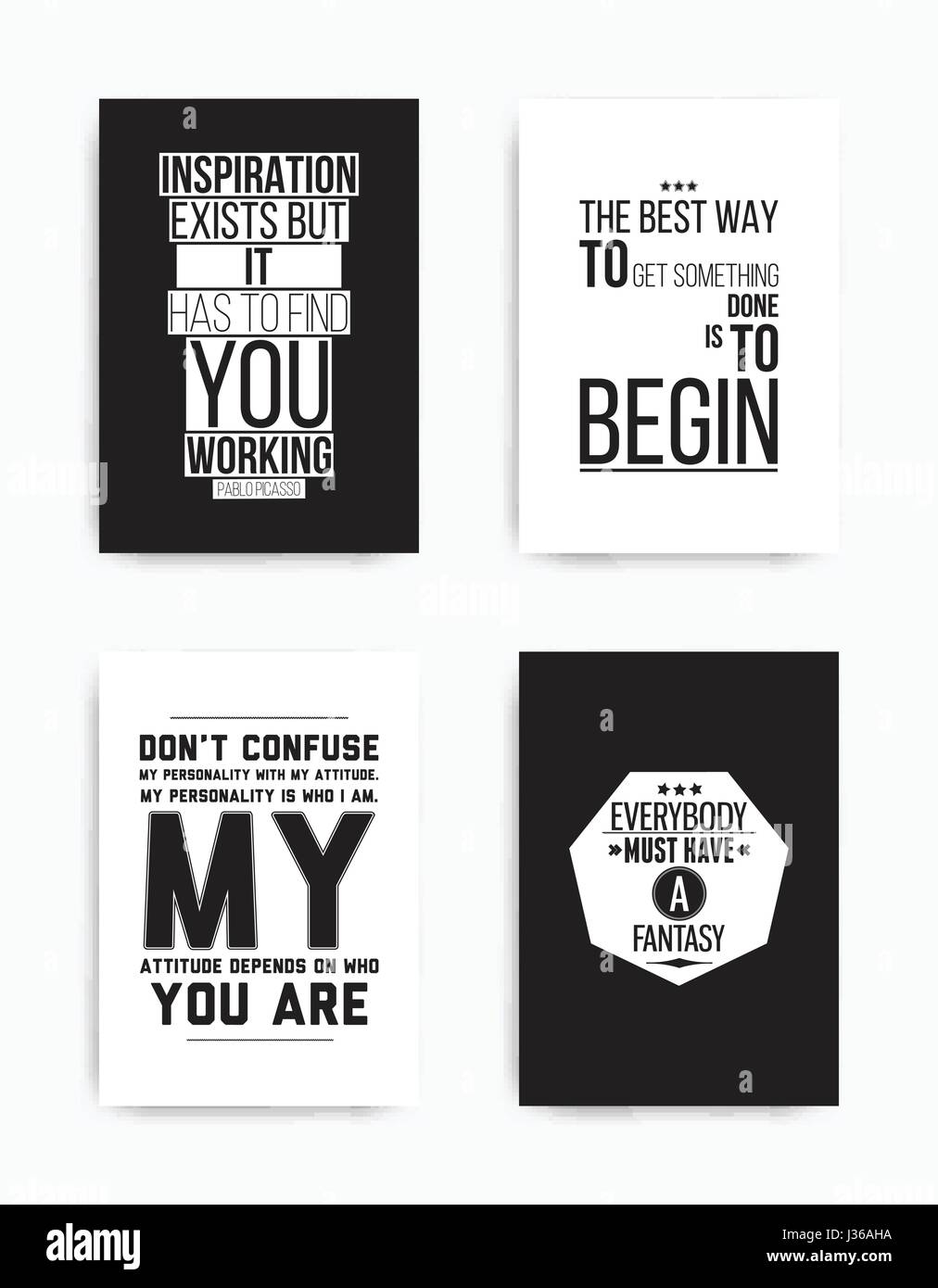 A set of four motivational posters with popular quotes black and white ...