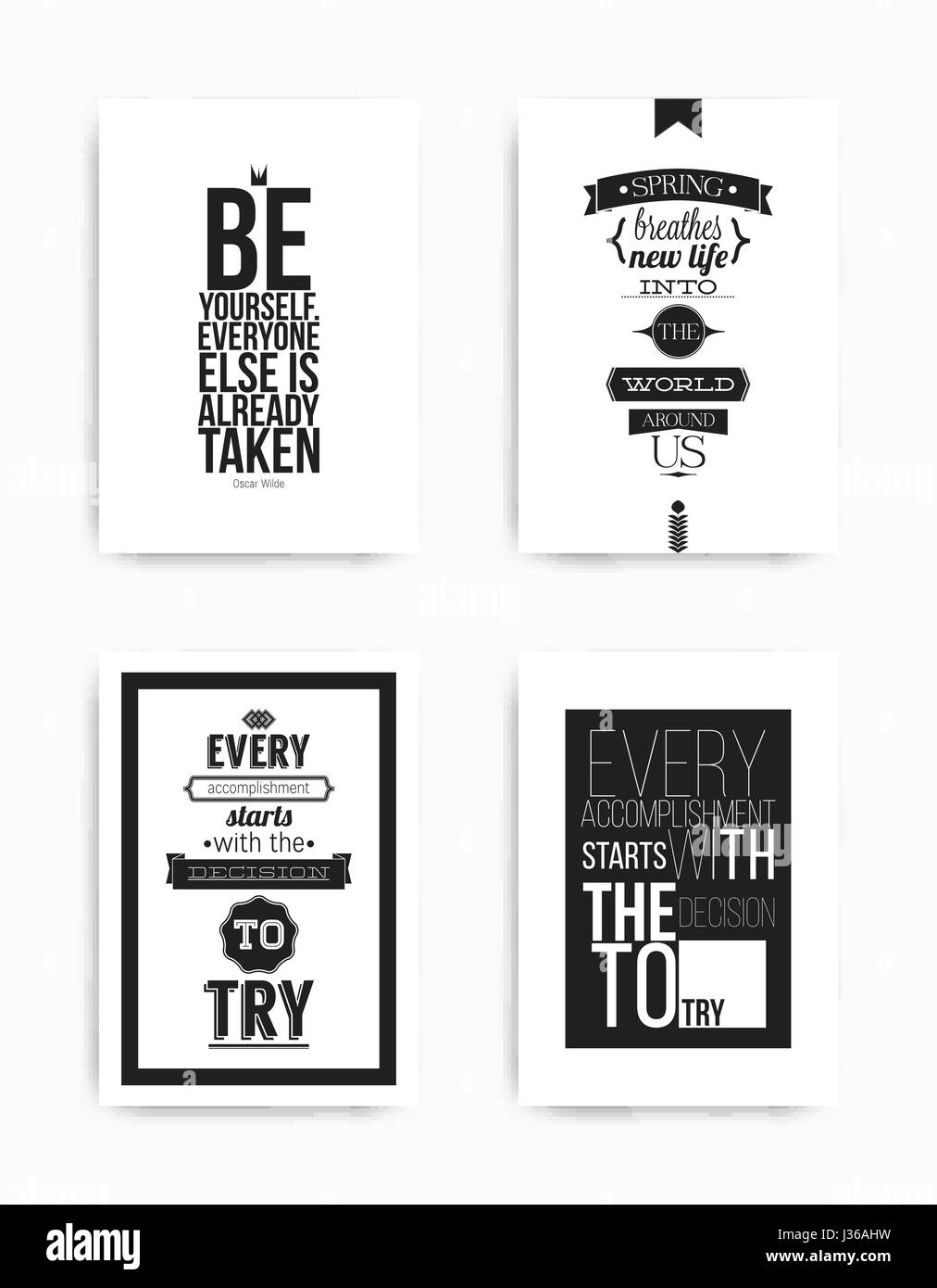 A set of four motivational posters with popular quotes black and white ...