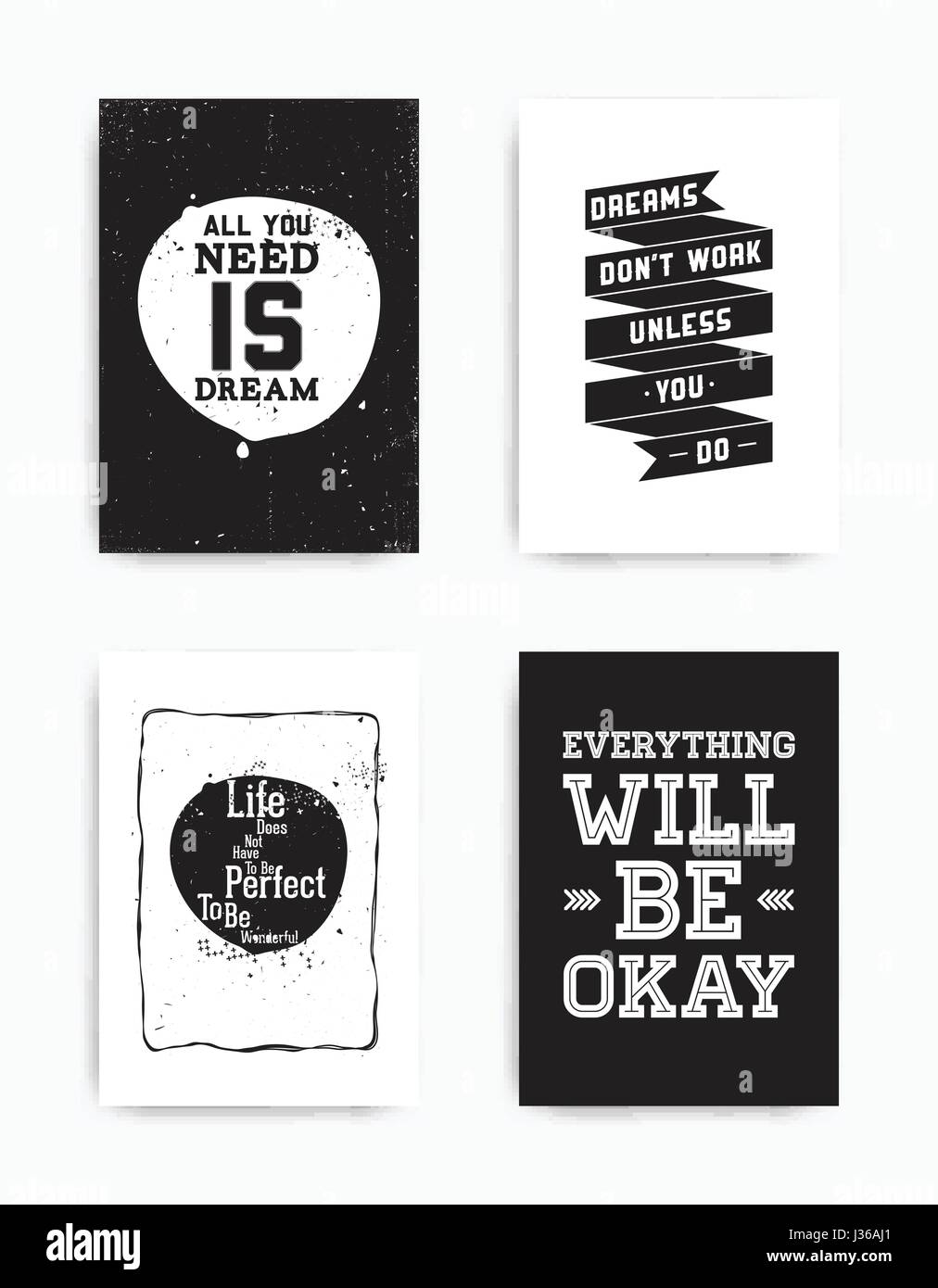 A set of four motivational posters with popular quotes black and white ...