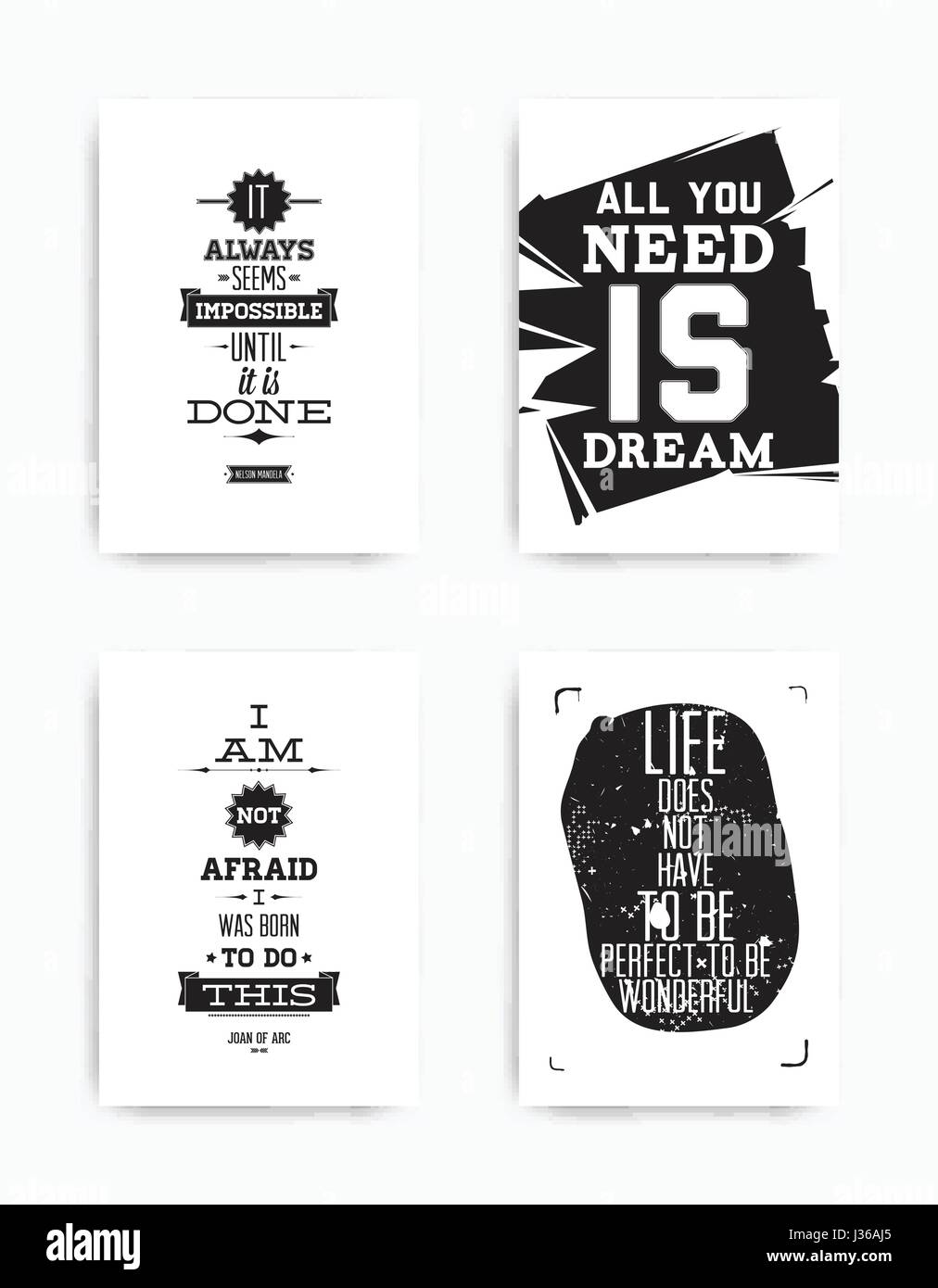 A set of four motivational posters with popular quotes black and white ...