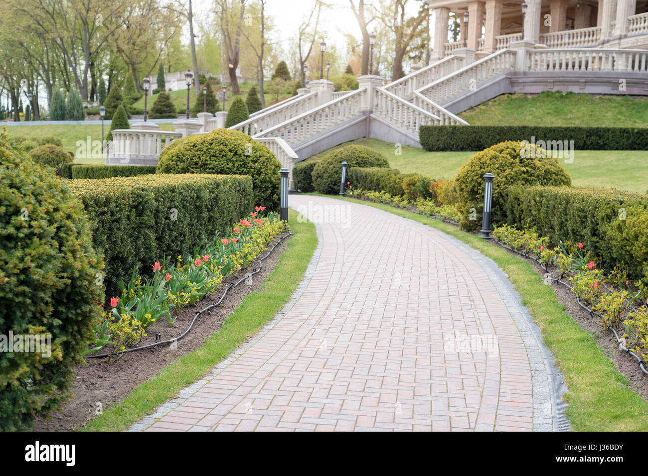 Garden with topiary landscape. Landscaping in the park Stock Photo - Alamy