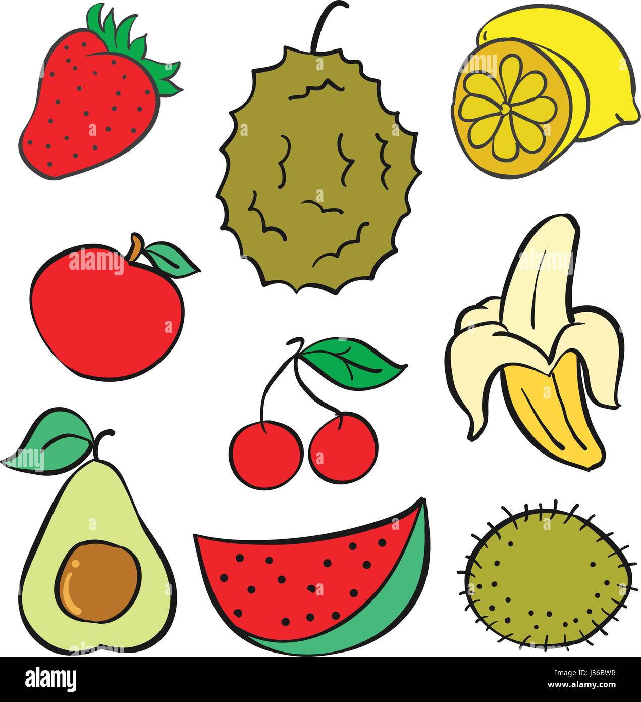 Collection of fruit colorful various doodles Stock Vector Image & Art ...