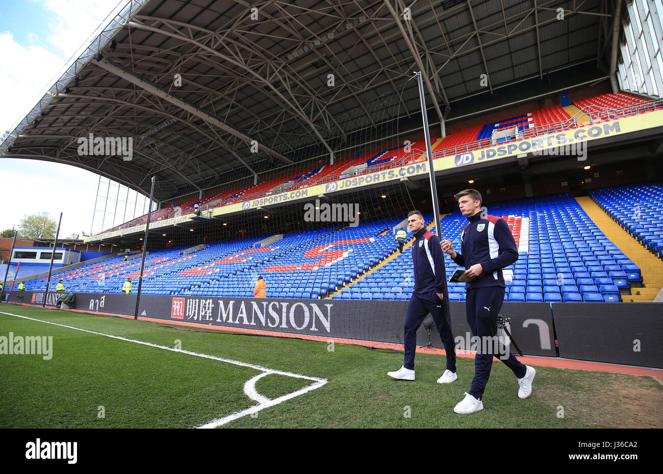 Burnley goalkeepers Conor Mitchell (left) and Nick Pope on the pitch at ...
