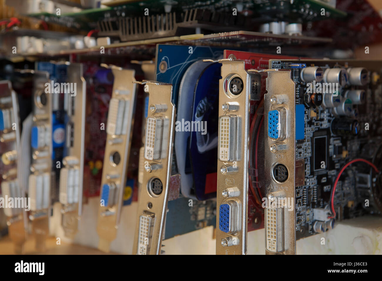 A lot of old dusty computer graphics cards Stock Photo - Alamy