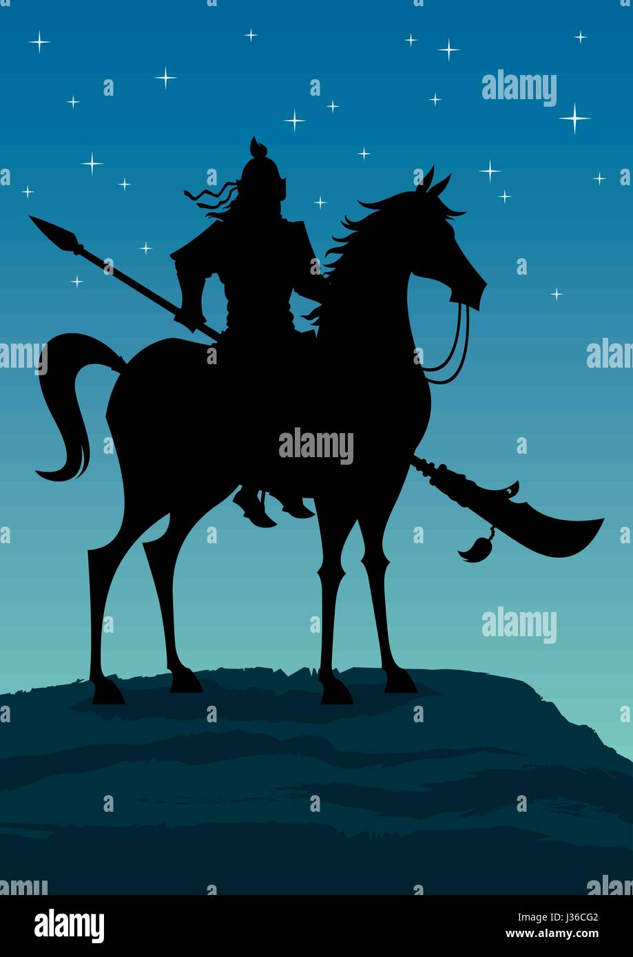 Cartoon illustration of the legendary Chinese general Guan Yu Stock ...