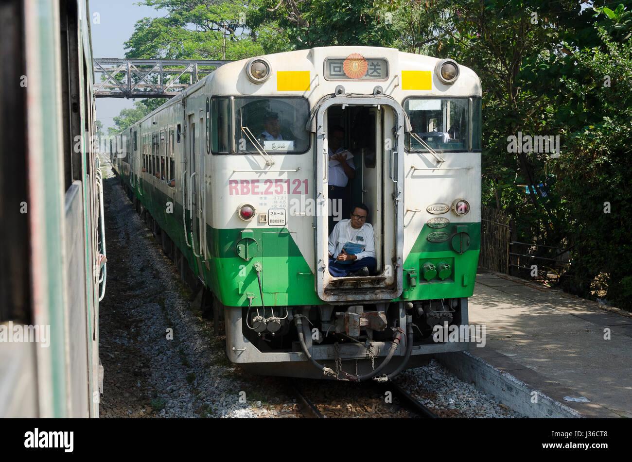 Suburban train, Yangon circular railway, Yangon, Myanmar Stock Photo ...