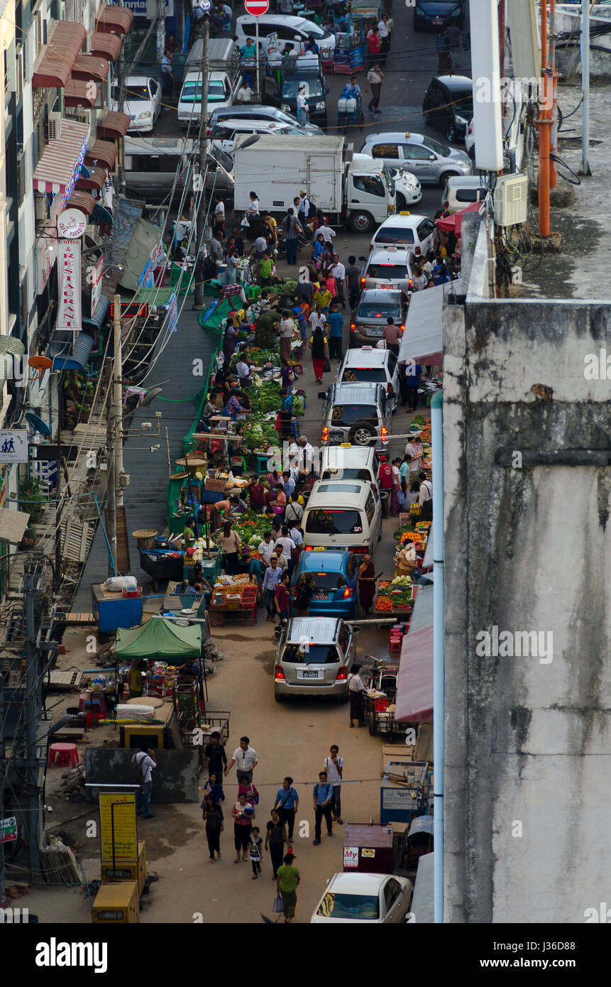 Street between high rise apartment blocks, Yangon, Myanmar Stock Photo ...