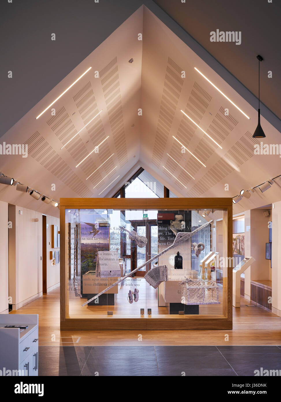 Interior view of exhibition space showing ceiling pitch and exhibition ...