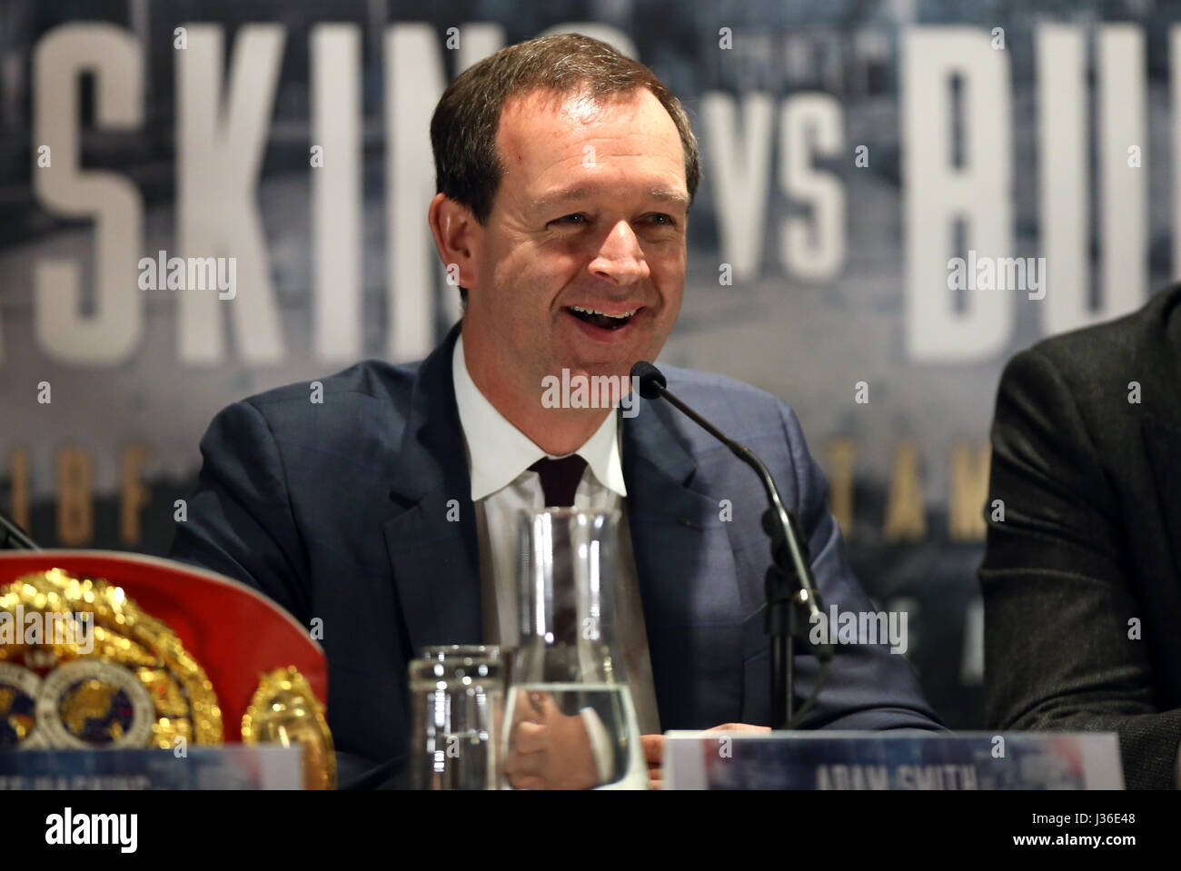 Sky Sports Adam Smith during the press conference at the Europa Hotel ...