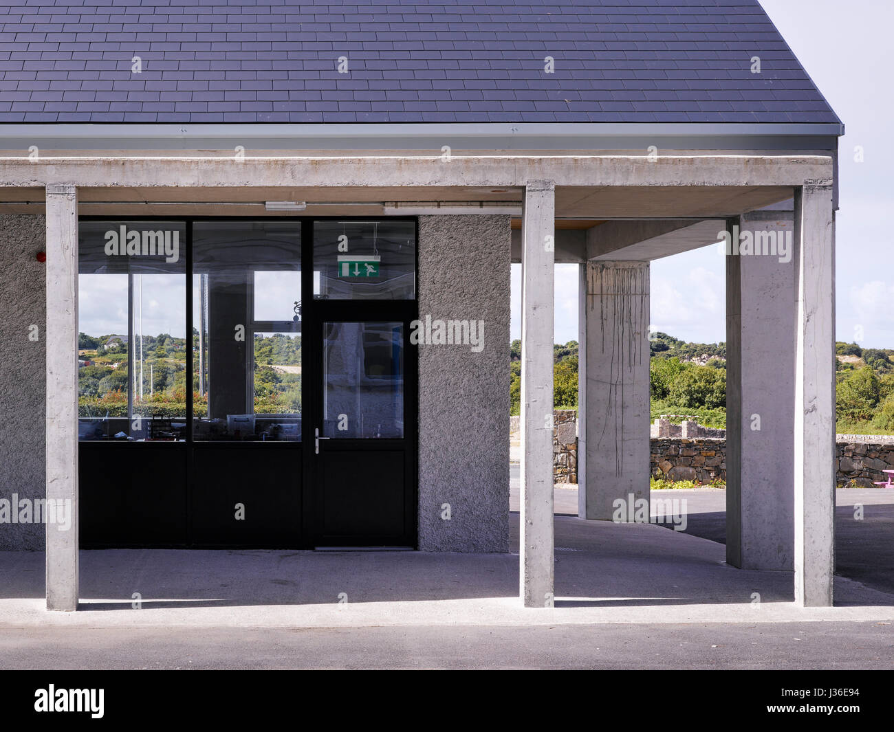 Rosmuc School view of covered walkway showing landscape. Rural Galway ...