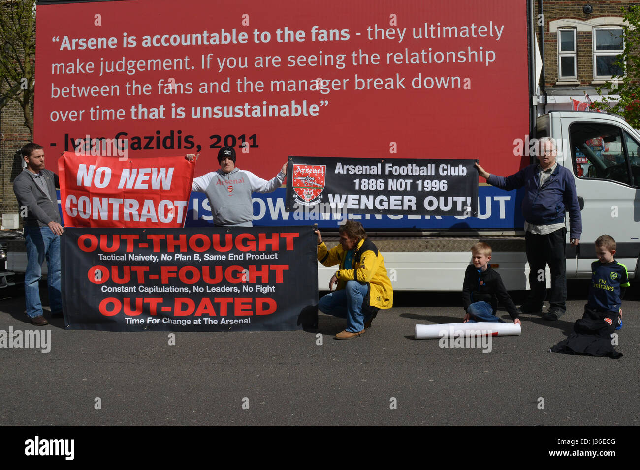 Arsenal fans protest outside the Emirates Stadium, London, against team ...