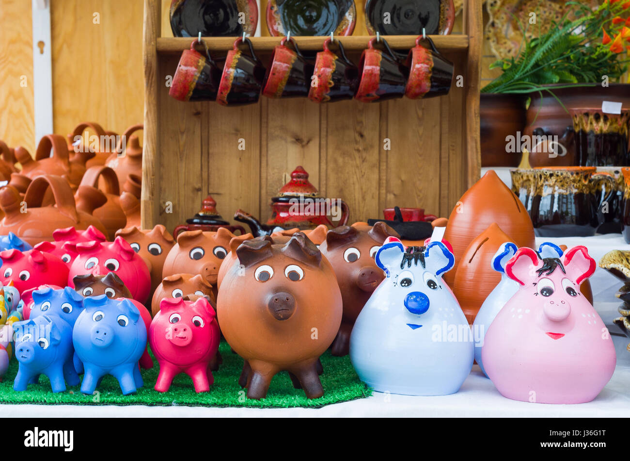 Adorable Ceramic Piggy Banks Hand Painted Stock Photo - Alamy