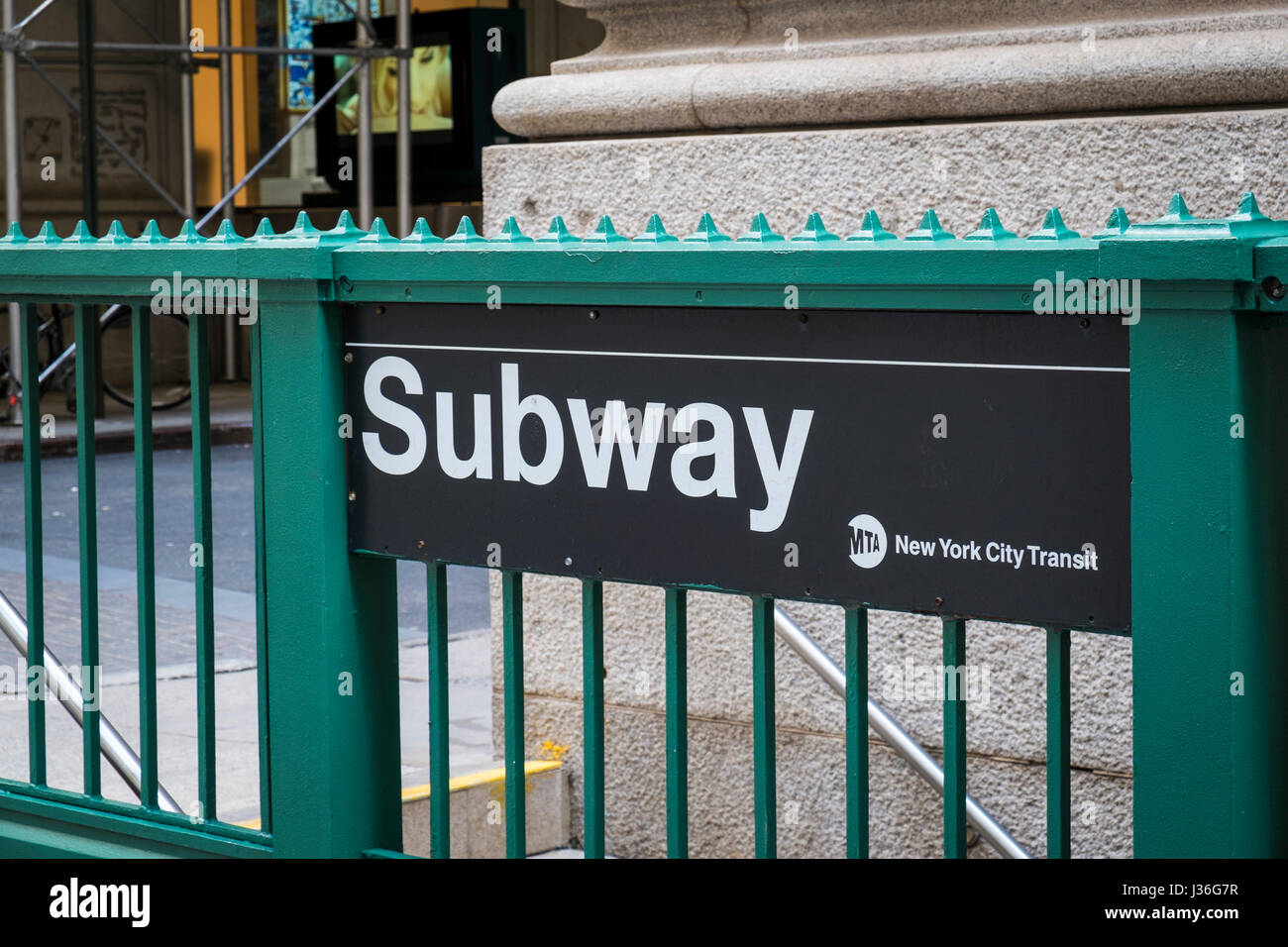 Signs for subway entrance in New York City Stock Photo - Alamy