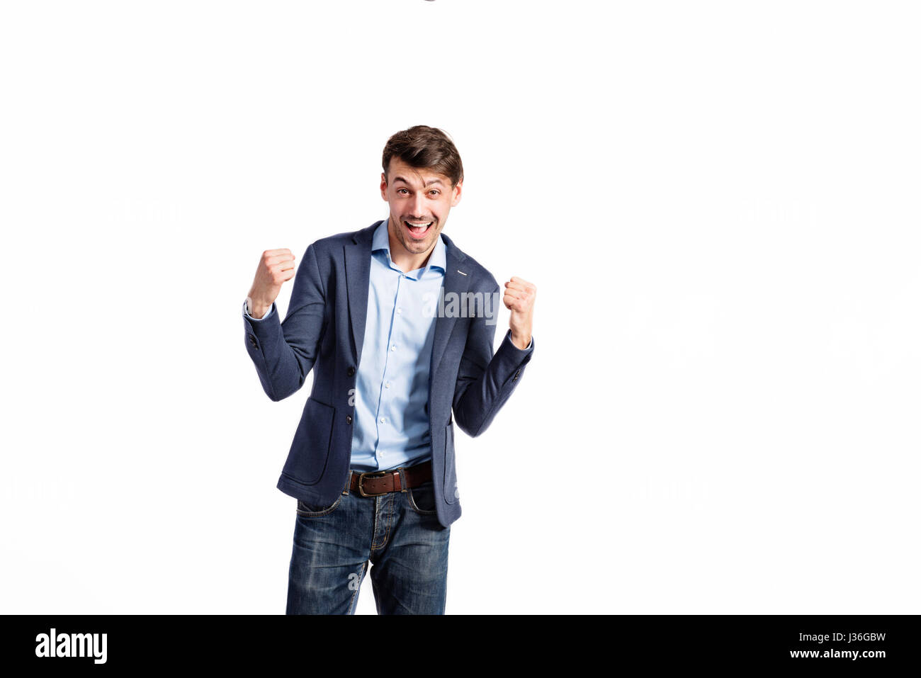 Happy man light blue Cut Out Stock Images & Pictures - Alamy