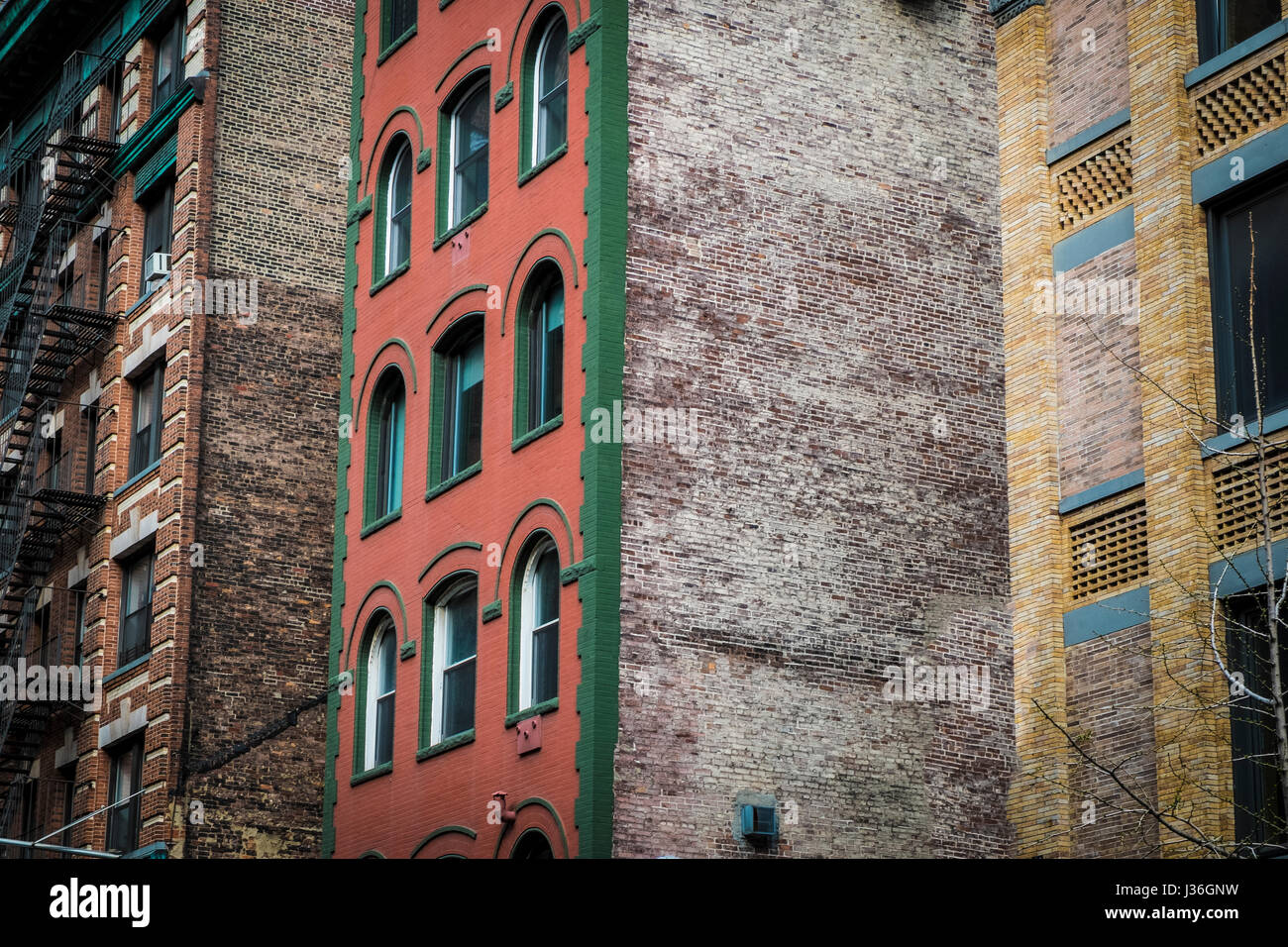 Cityscape of red brick apartment buildings in New York City Stock Photo ...