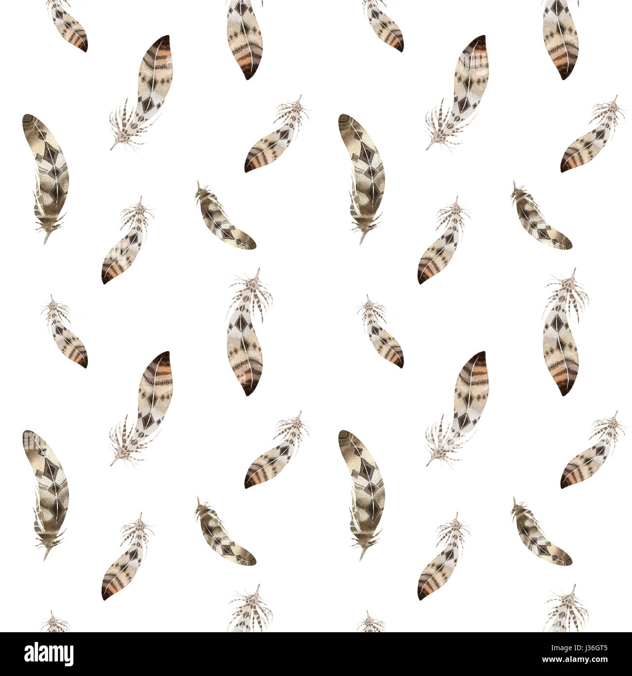 Feathers repeating pattern. Watercolor background with seamless Stock ...