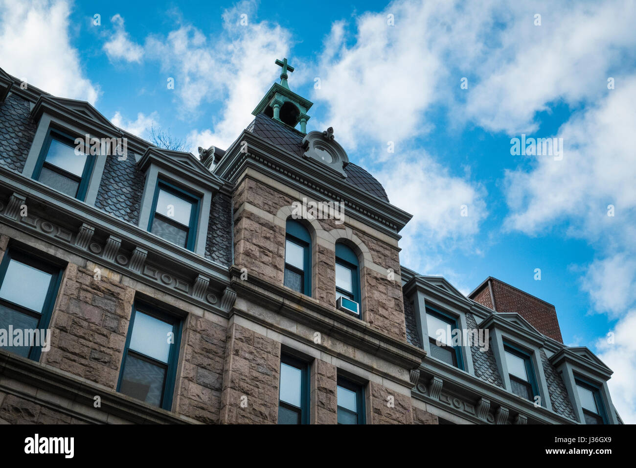 Church in old brownstone building, New York City Stock Photo - Alamy