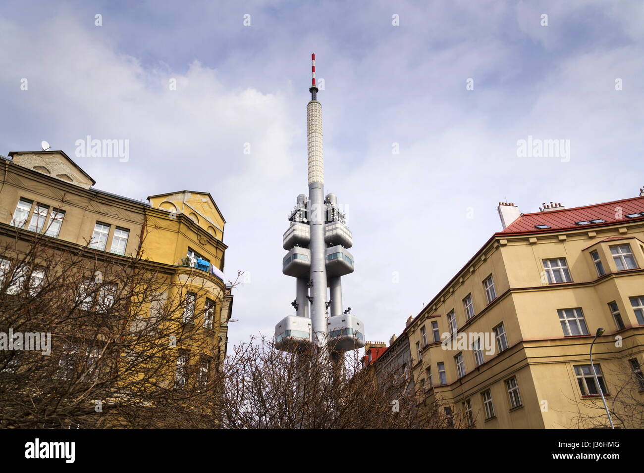 Prague skyline with Zizkov television tower transmitter Stock Photo - Alamy