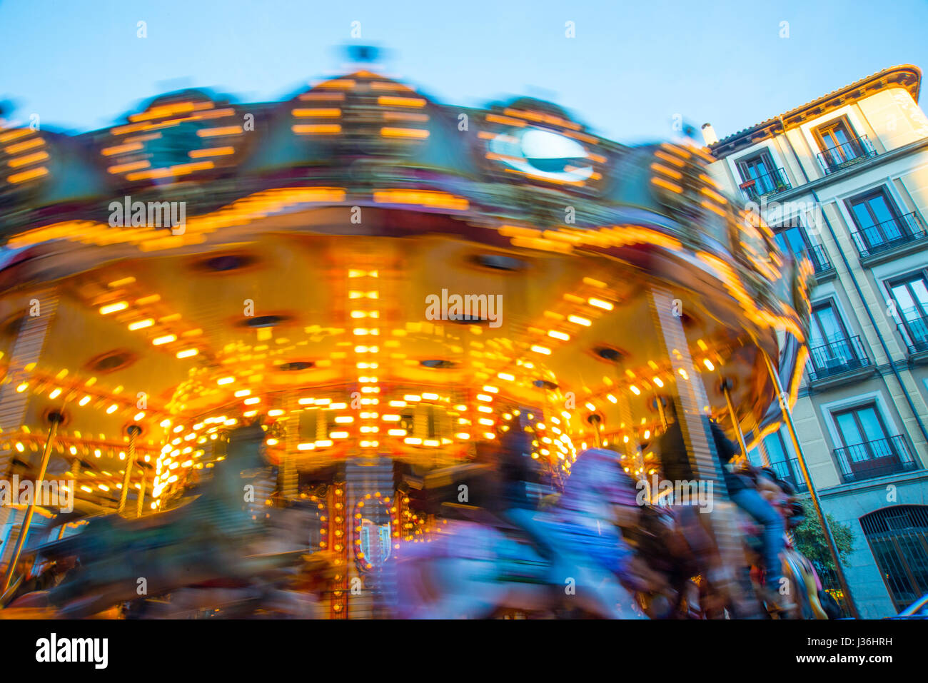 Christmas carousel at Santa Cruz Square. Madrid, Spain Stock Photo - Alamy