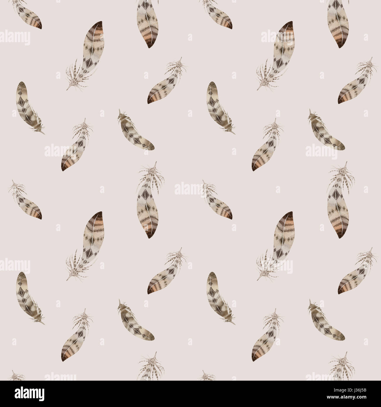 Feathers repeating pattern. Watercolor background with seamless Stock ...