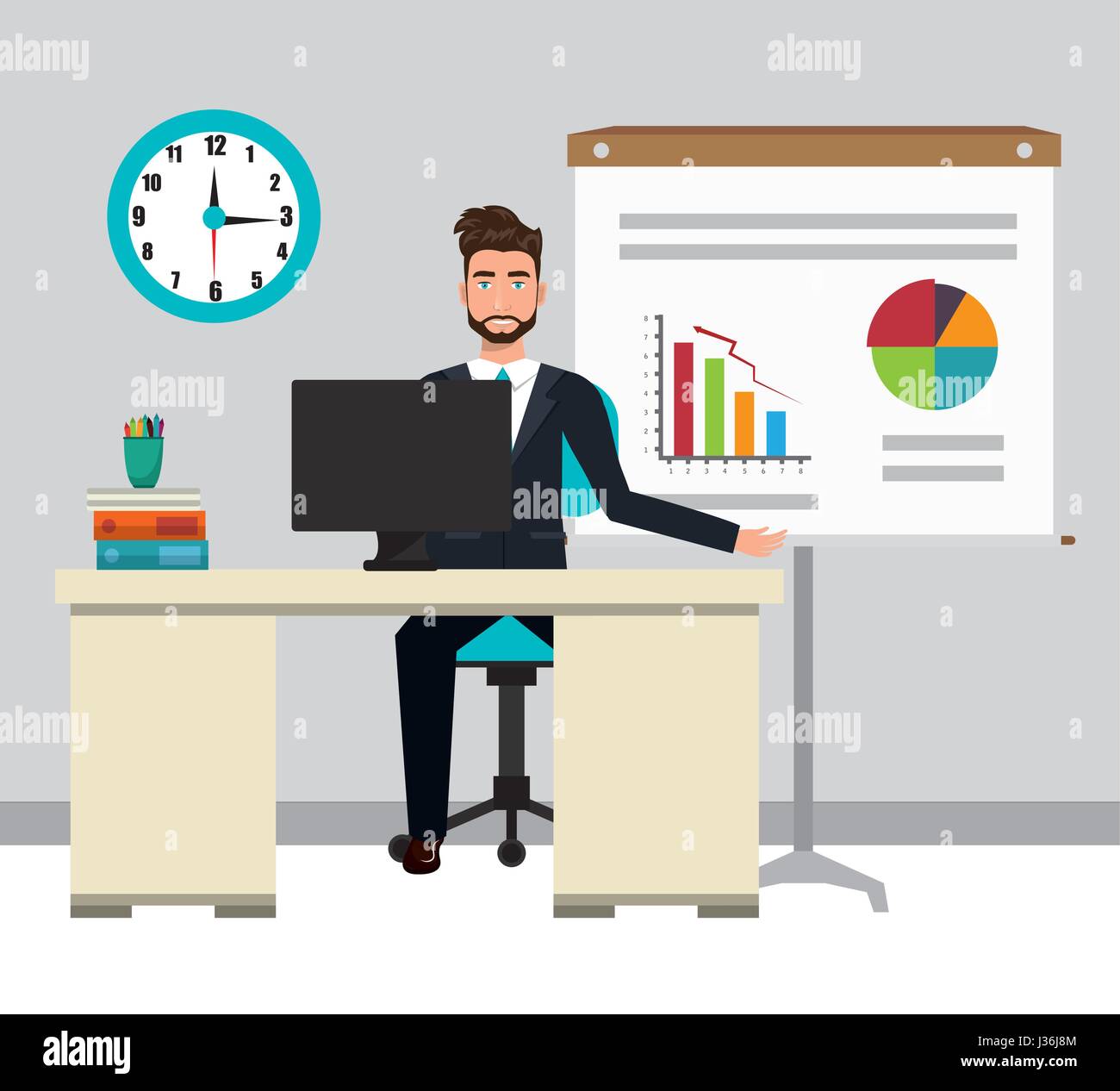 Businessman Cartoon Character Working Computer Stock Photos ...