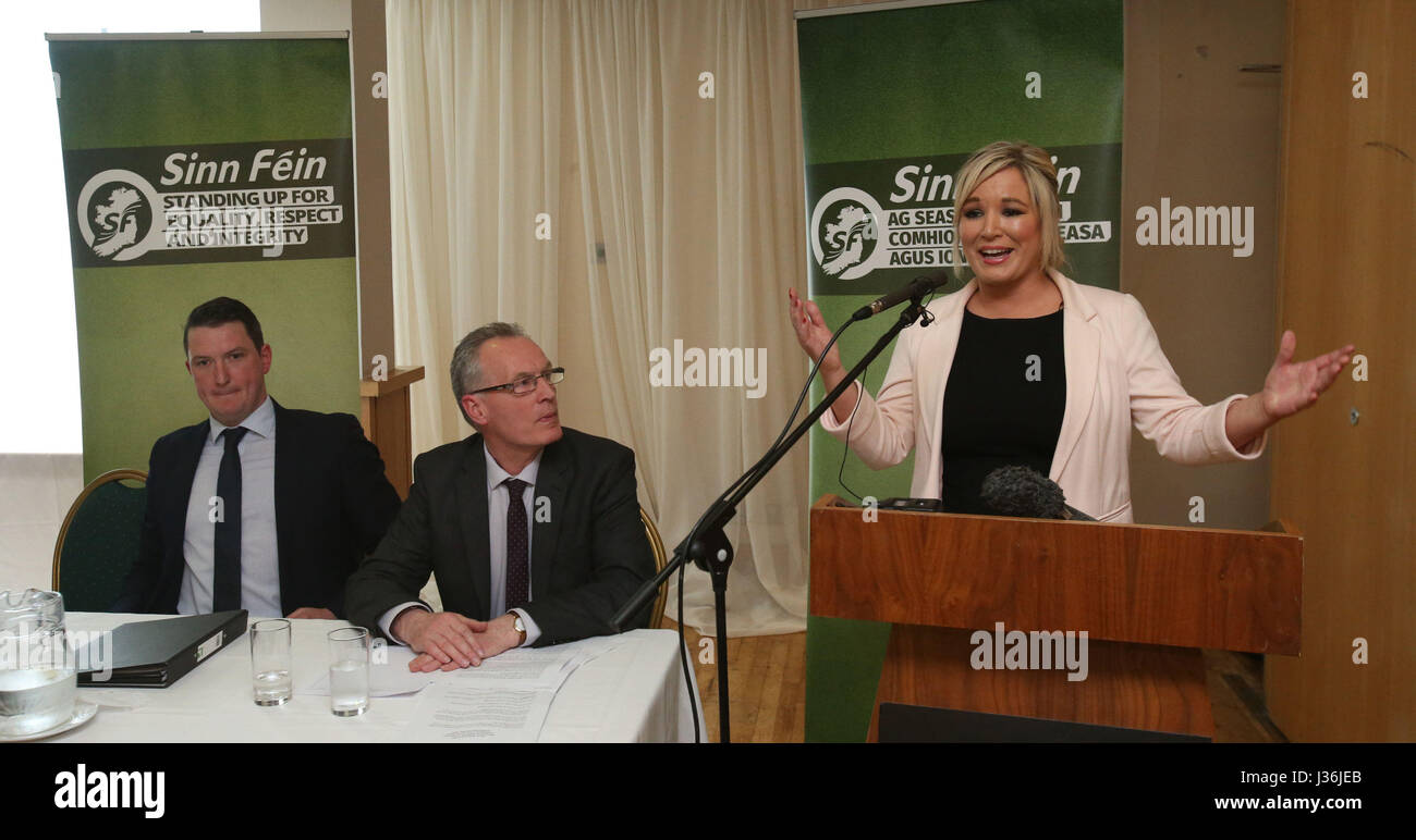 Sinn Fein leader for Northern Ireland Michelle O'Neill congratulates ...