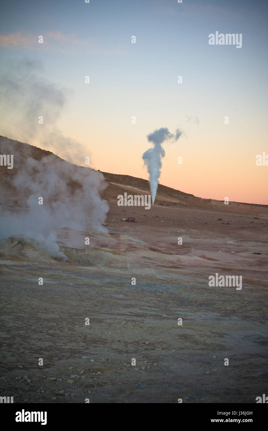 Hot Geyser. Landscape of the Salar de Uyuni and lagoons like Laguna ...