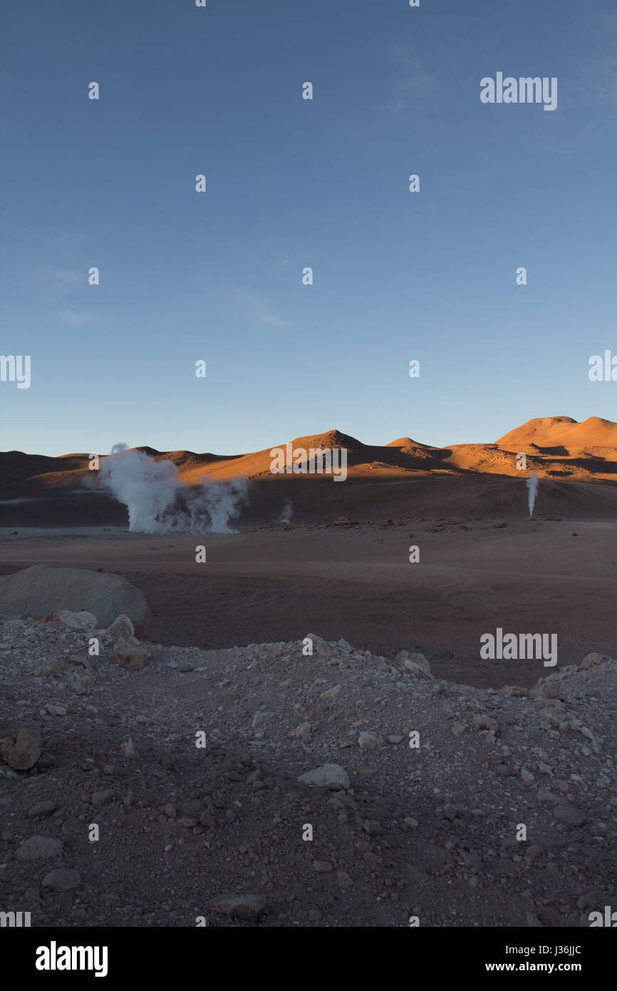 Hot Geyser. Landscape of the Salar de Uyuni and lagoons like Laguna ...