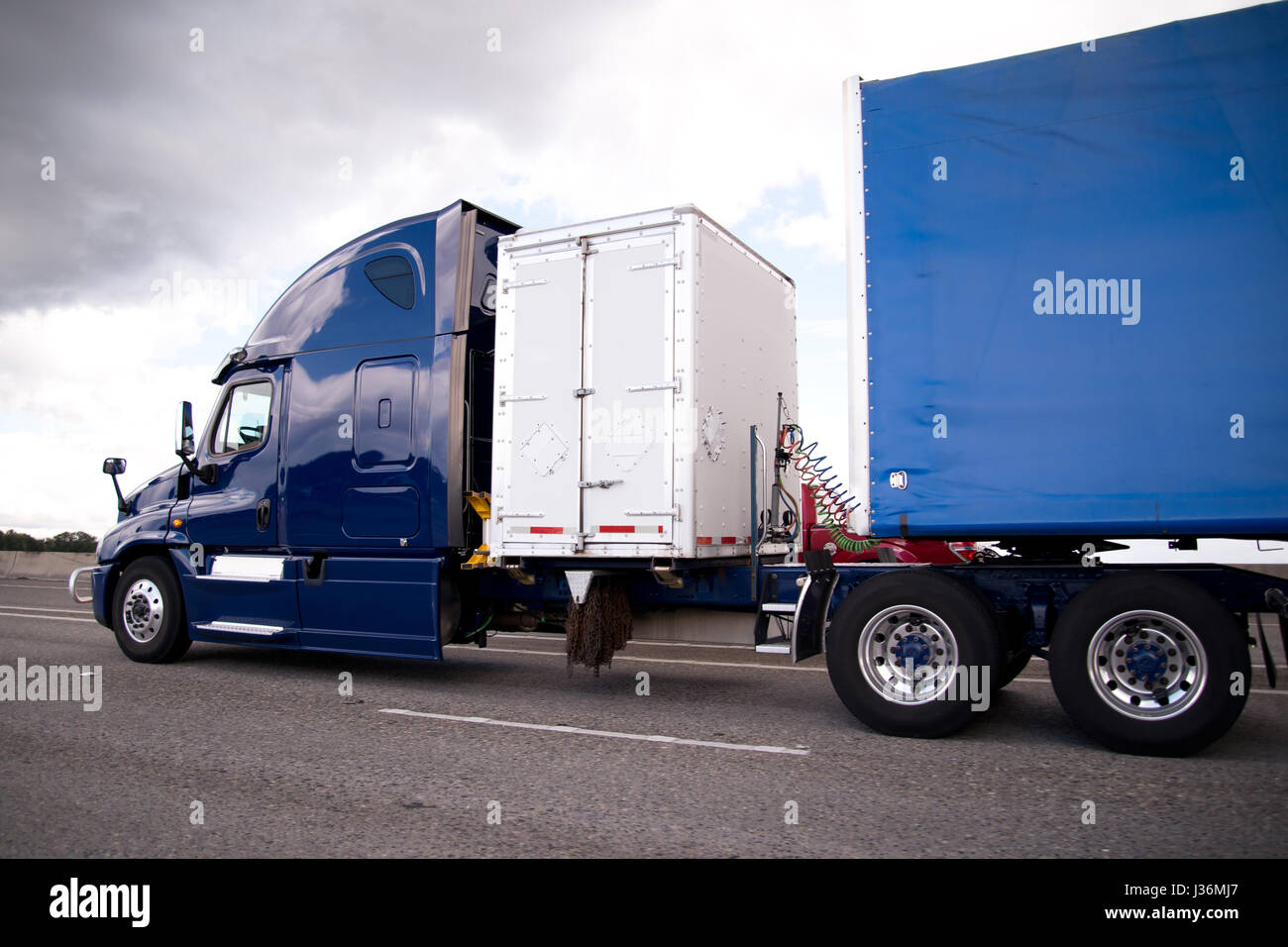 The blue big rig American bonneted model of professional semi truck ...