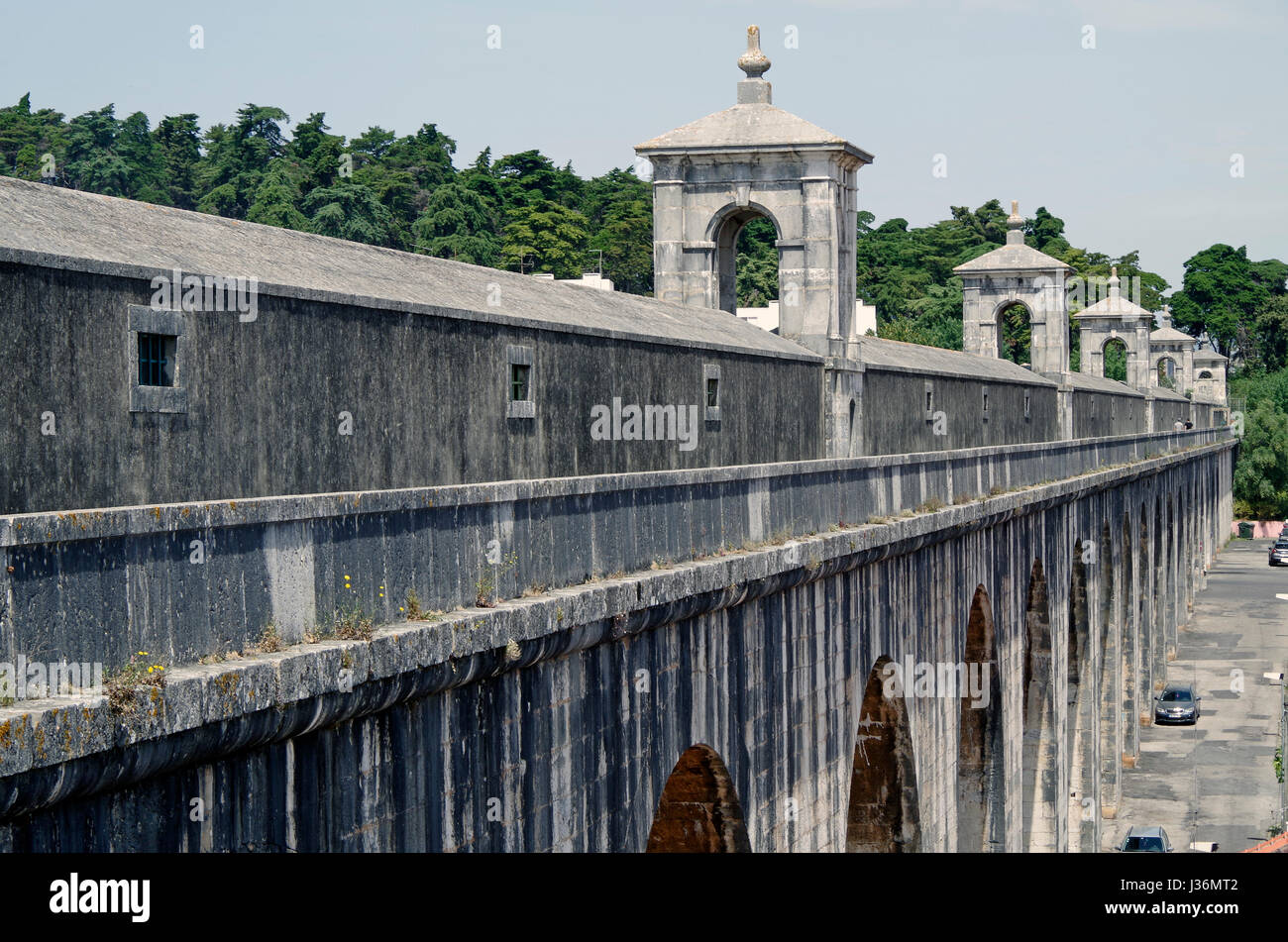 Lisbon, Portugal, 'Gothic' style Aguas Livres Viaduct crossing the ...
