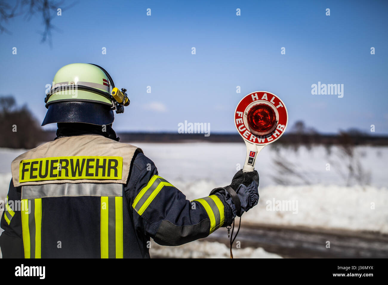 Firefighter in action and blocked the street traffic for vehicles - HDR ...