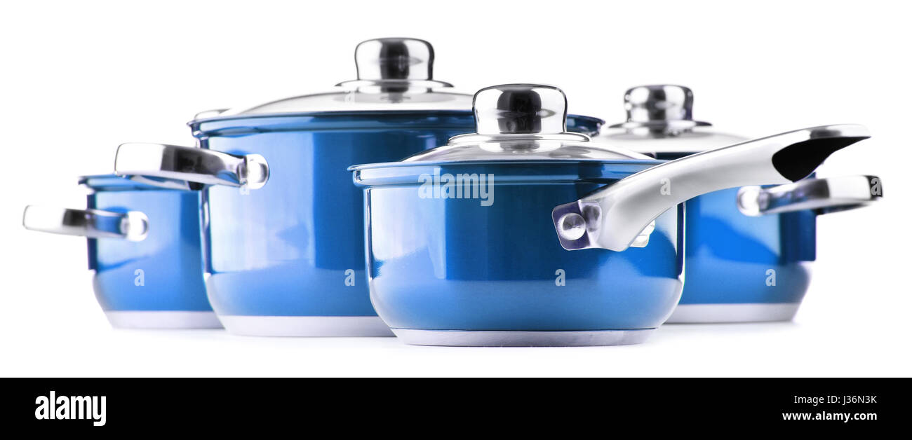 Steel pots isolated on white background Stock Photo - Alamy