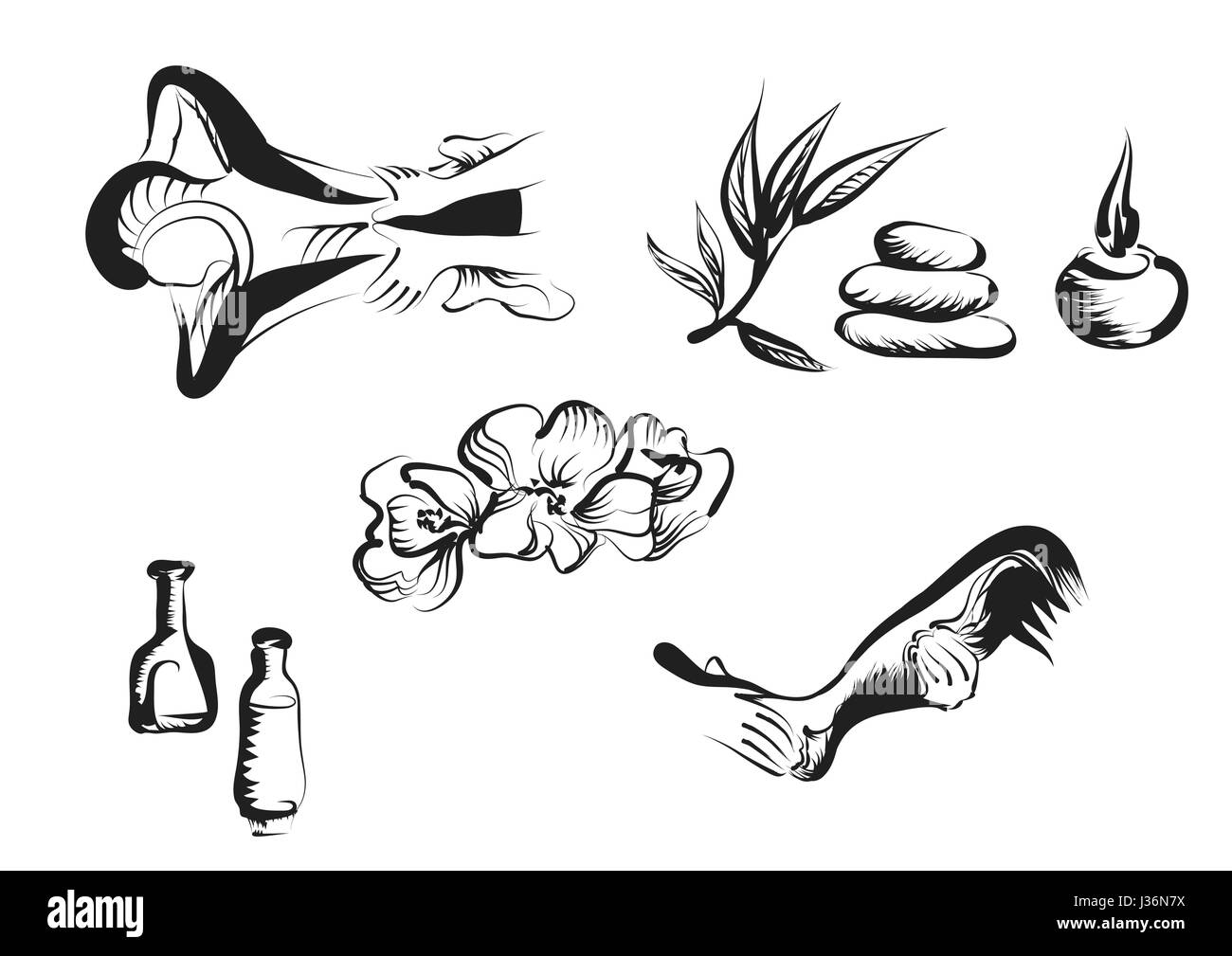 massage set. spa symbols isolated on white background Stock Vector ...