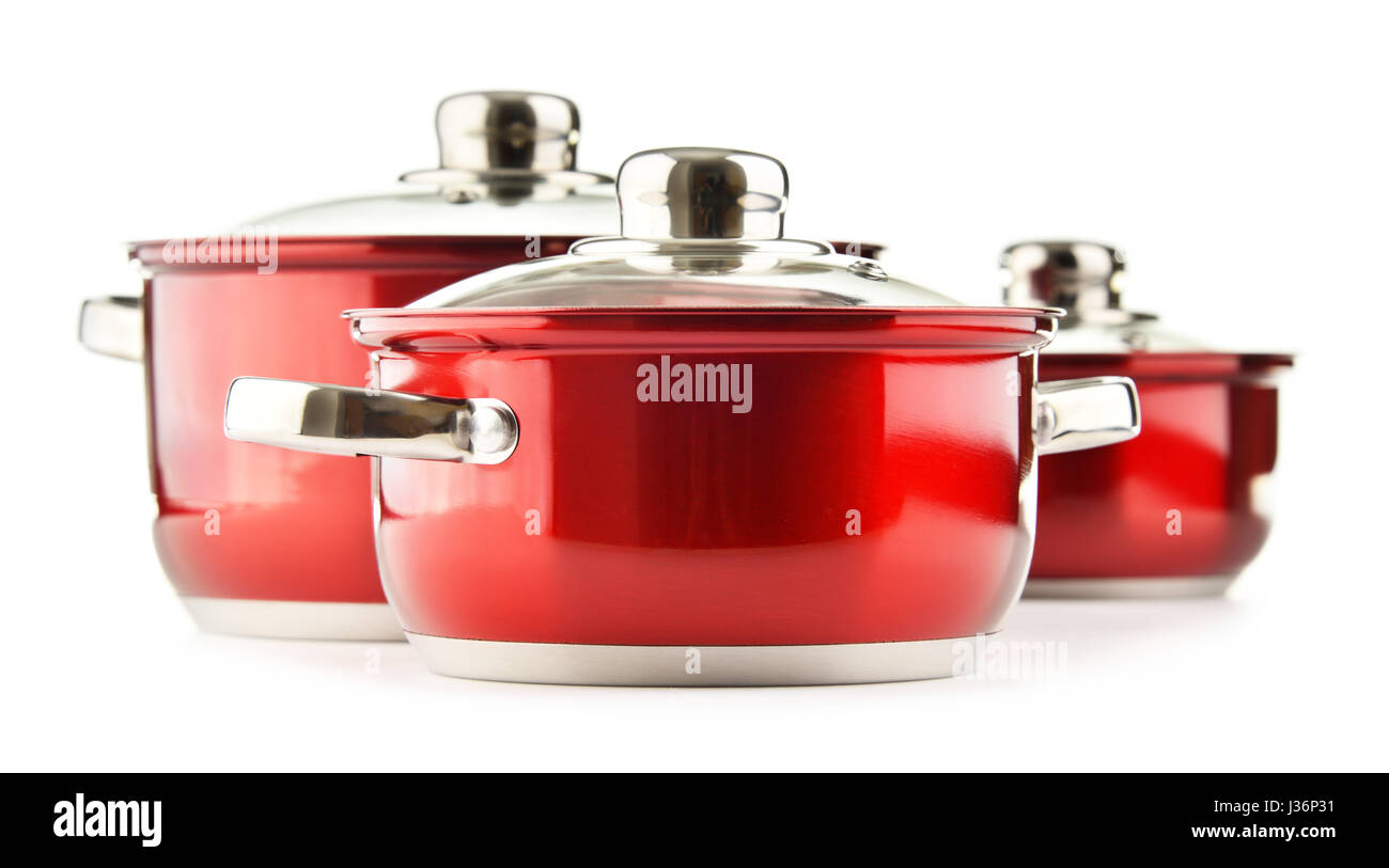 Steel pots isolated on white background Stock Photo - Alamy
