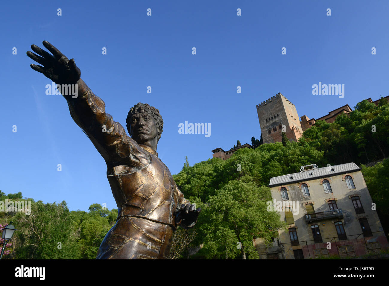 Bronze statue of Mario Maya aka El Moreno the famous Flamenco dancer in ...