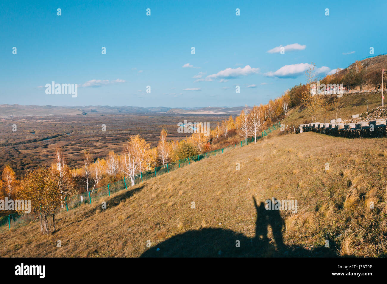 on a moutain of Inner Mongolia Hulun Buir River Genhe Wetland in Eergu ...
