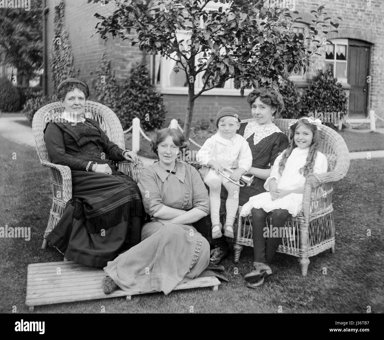 Portrait of the females from an Edwardian family, three adults and two ...