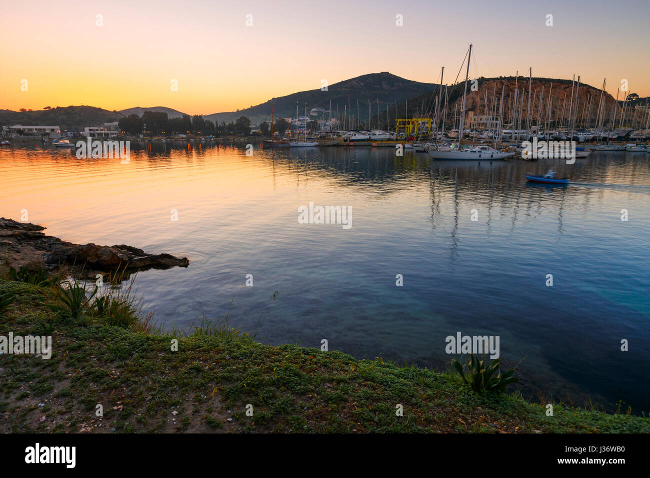Lakki harbour on Leros island in Greece early in the morning Stock ...
