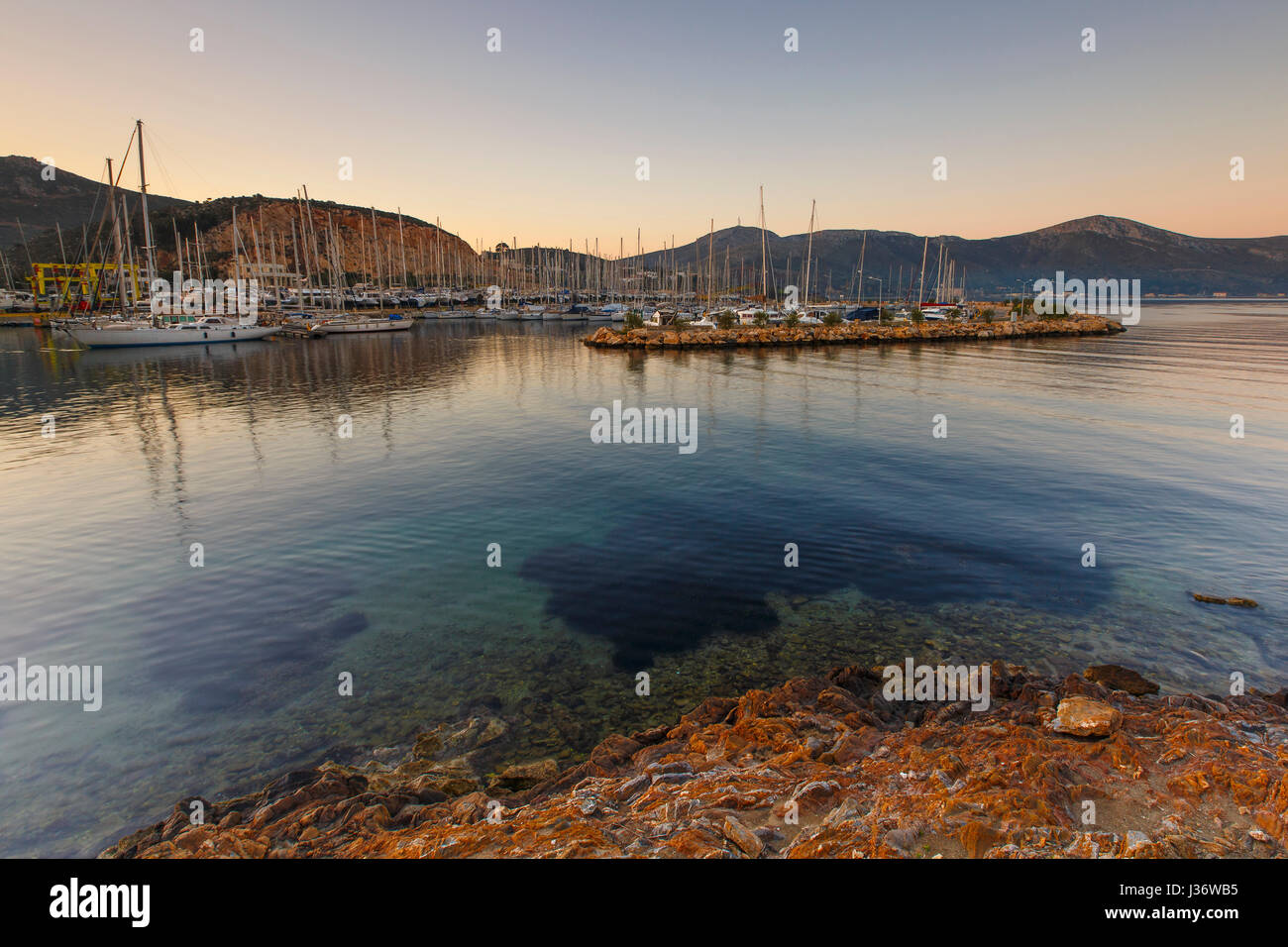 Lakki harbour on Leros island in Greece early in the morning Stock ...