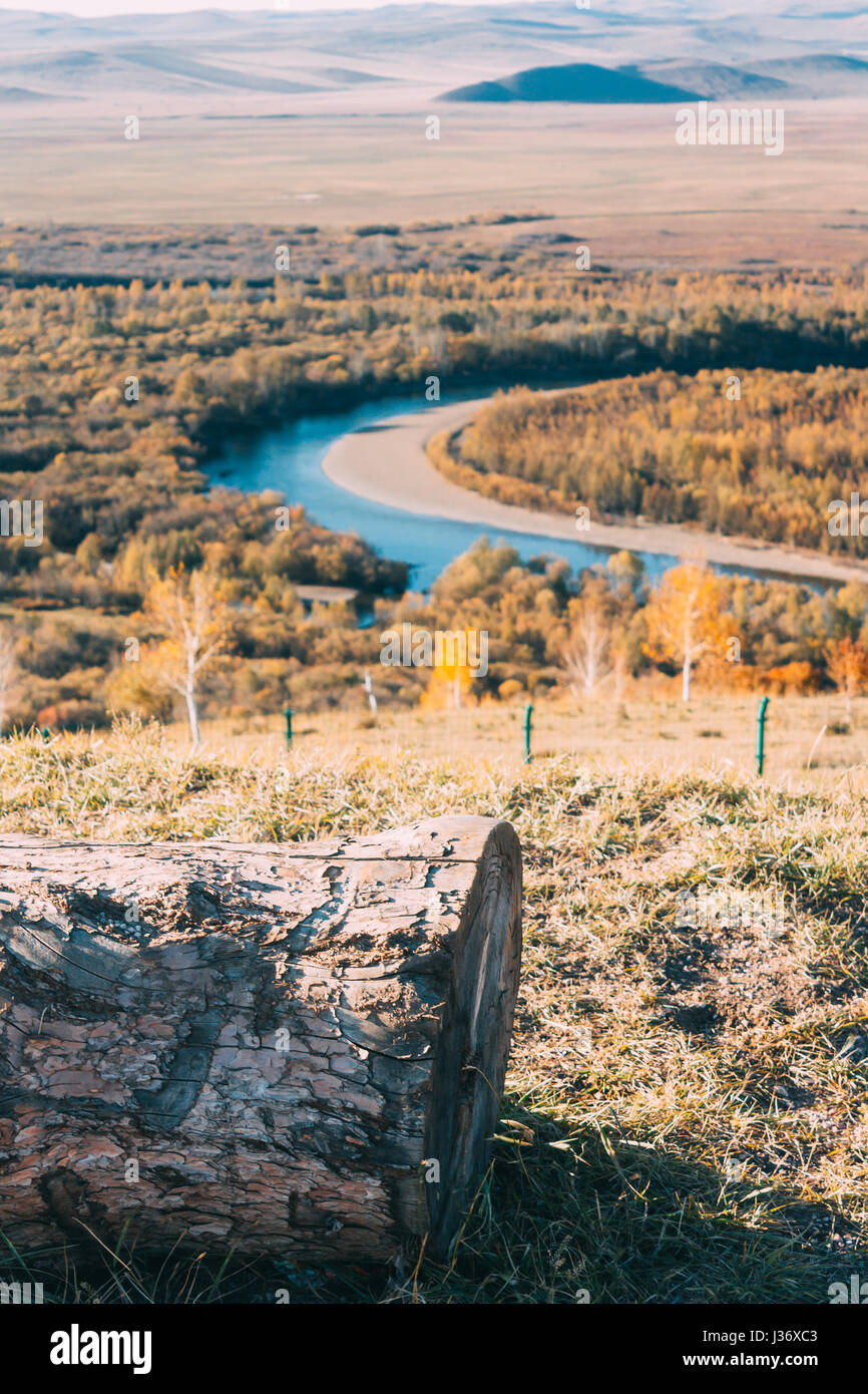 on a moutain of Inner Mongolia Hulun Buir River Genhe Wetland in Eergu ...