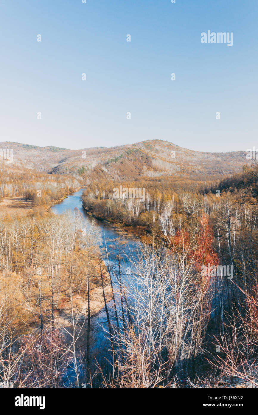 a moutain landscape with a river ,lake in forest in Inner Mongolia ...