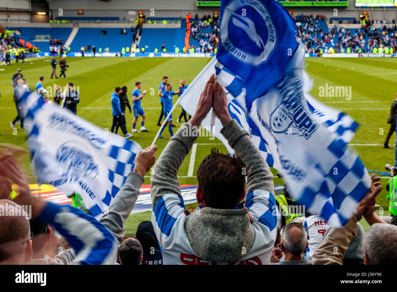 Brighton and Hove Albion Football Fans Cheer Their Team Off The Pitch ...