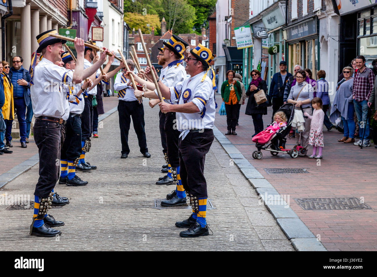 Traditional Morris Dancers Dancing In The High Street, Lewes, Sussex ...