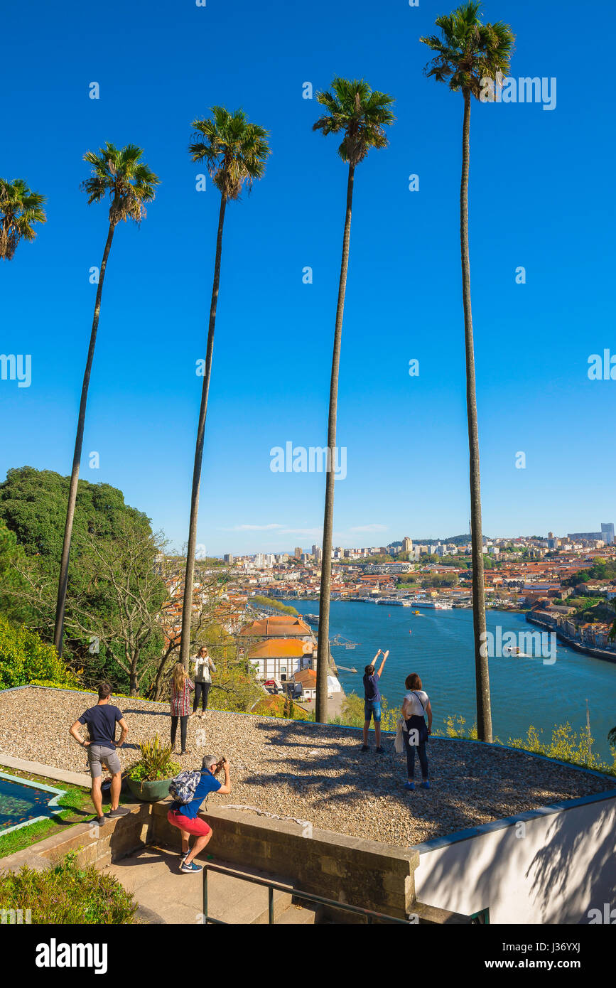 Porto Portugal park, view of tourists photographing the panoramic view ...