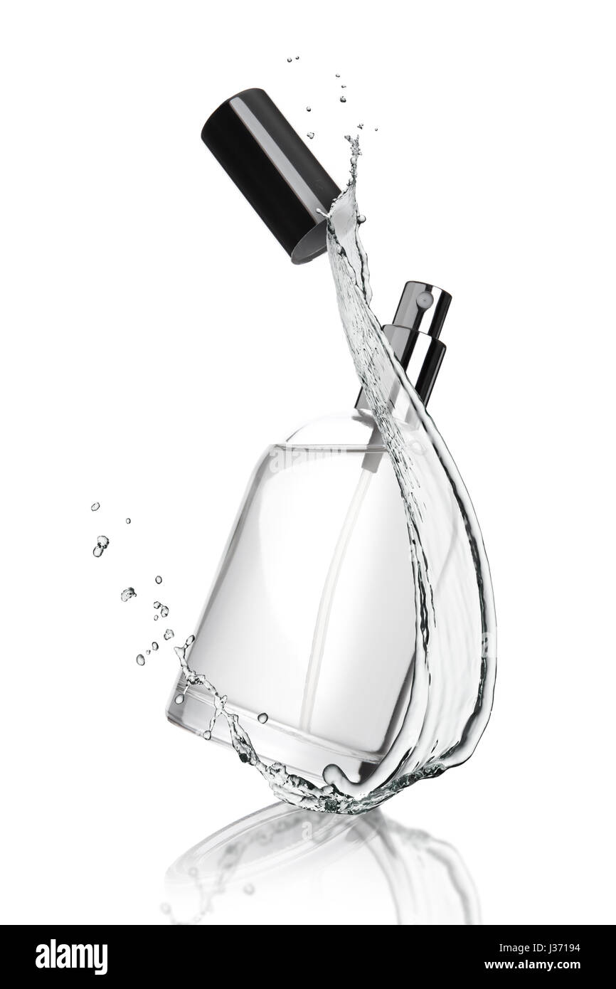Perfume bottle with water splashes Stock Photo - Alamy