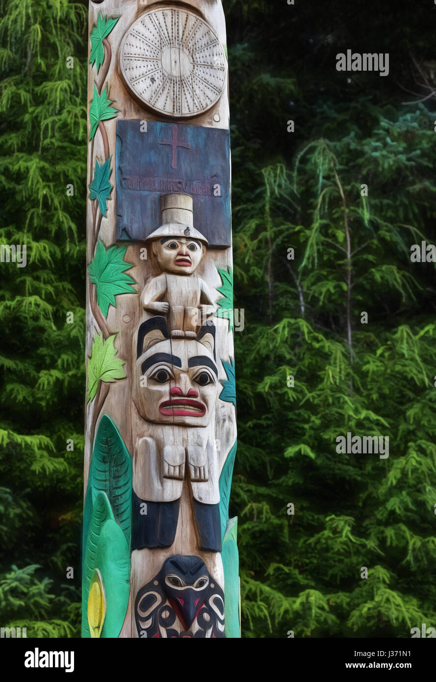 Native American Tlingit totem Poles in Sitka, Alaska Stock Photo - Alamy