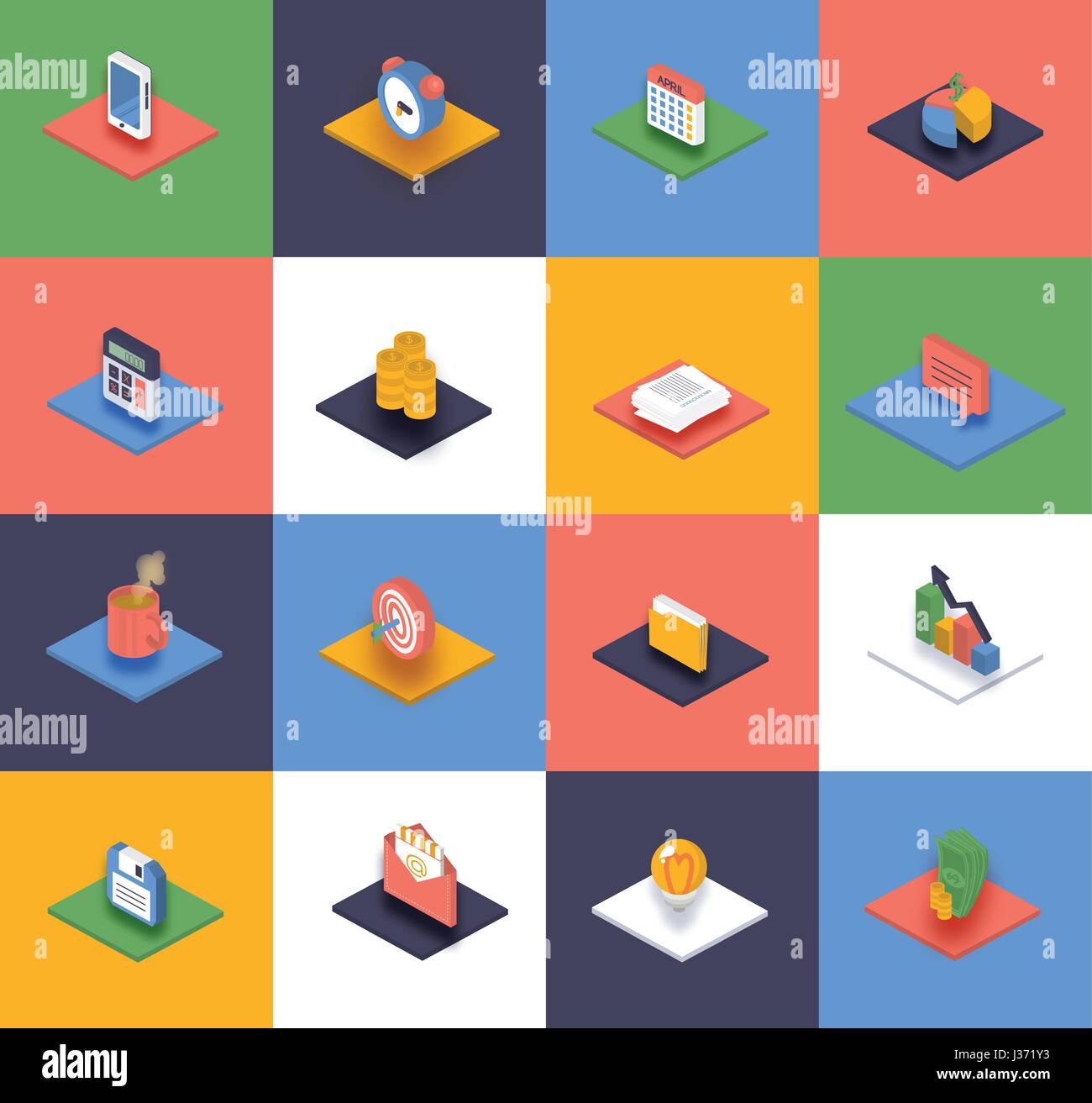 Vector illustration. Set of business isometric flat icons Stock Vector ...