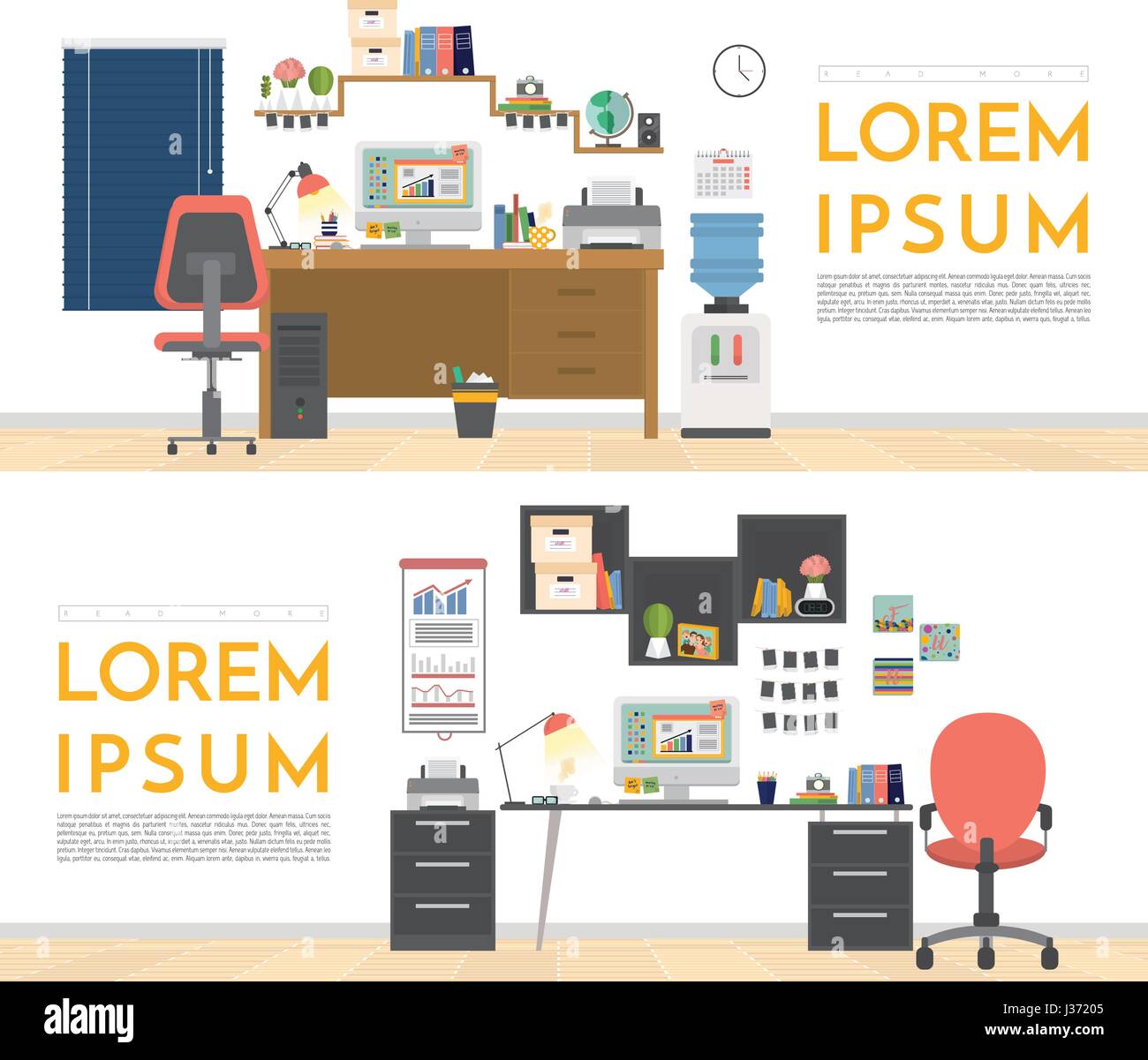Vector illustration. Set of modern business workplace. Business, office ...