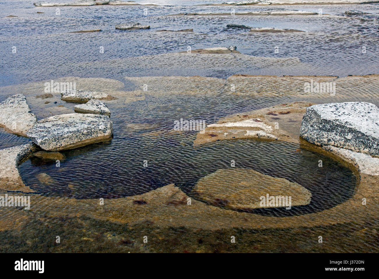 Gislövshammar, circular formations in rock along the Baltic sea coast ...