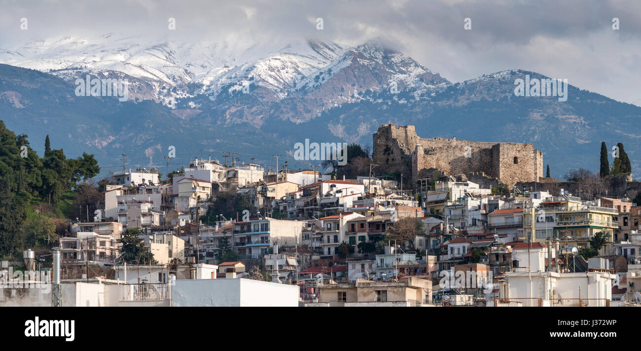 Looking towards old Patras and its castle, with Mount Panachaiko in the ...